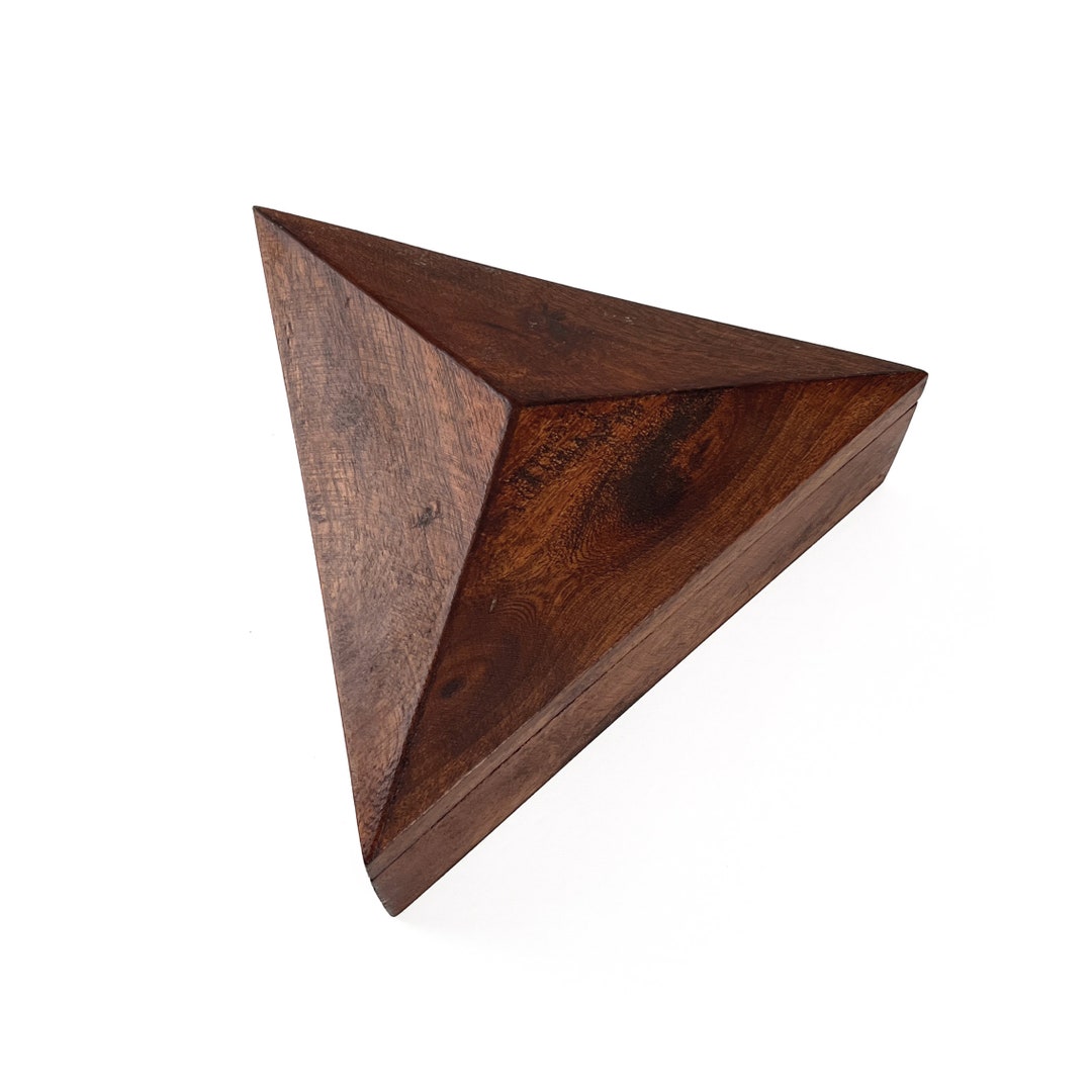 Vintage 1960s 10.5 Handcrafted Geometric Pyramid Triangular Wood Lidded ...