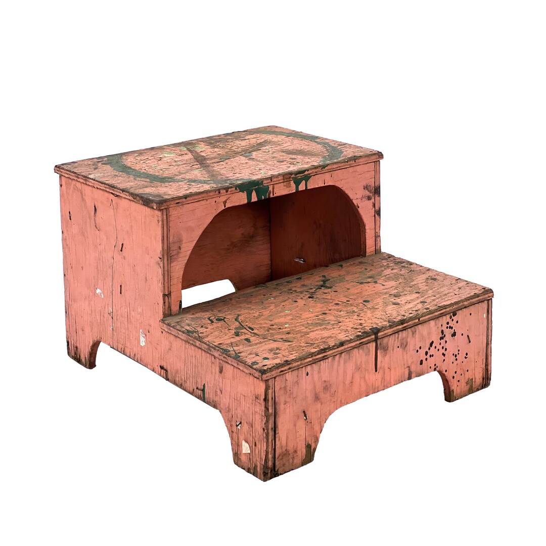 Vintage 1950s 2-tier Step Stool Distressed Pink Painted Wood Stool - Etsy