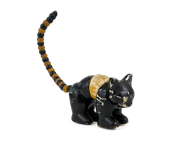 Antique 1920s Twistums Folk Art Articulating Wood Madagascar Cat Toy W ...