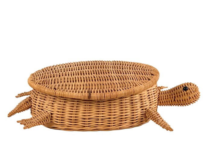 Vintage 1970s Wicker Turtle Basket Box W/ Lid - Animal Shaped ...