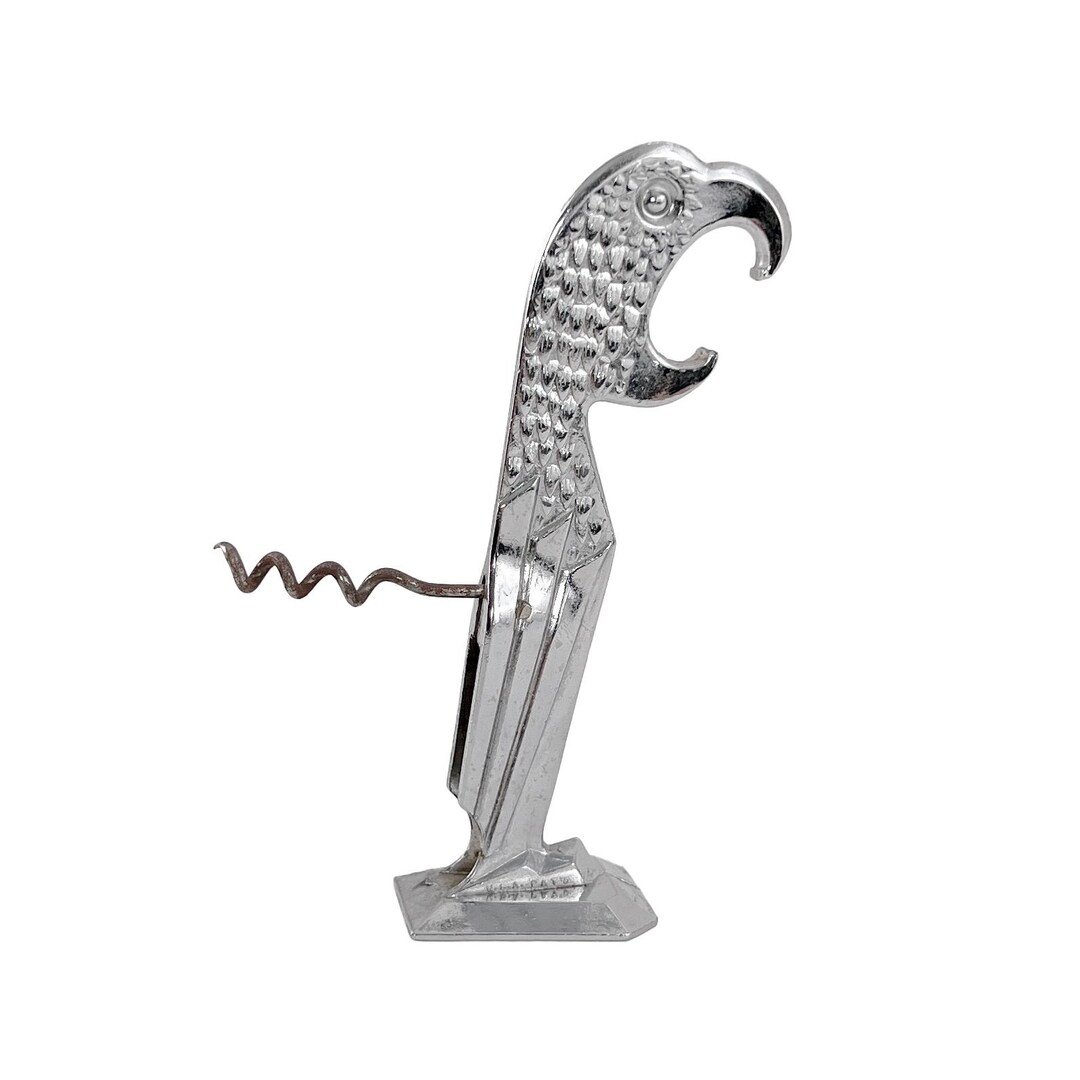 Vintage 1920s Art Deco Hammered Chrome Parrot Metal Corkscrew Bottle ...