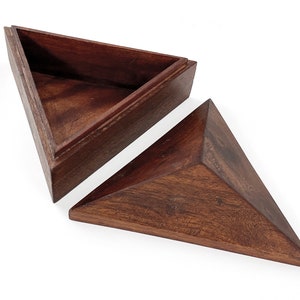 Vintage 1960s 10.5 Handcrafted Geometric Pyramid Triangular Wood Lidded ...