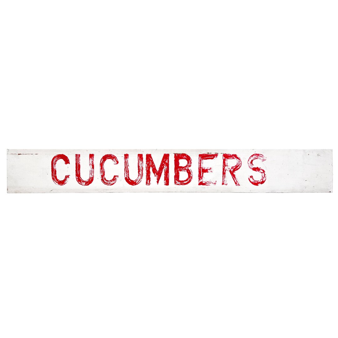 Vintage 1960s 33" X 4.25" Hand-painted White + Red CUCUMBERS Wood Amish ...