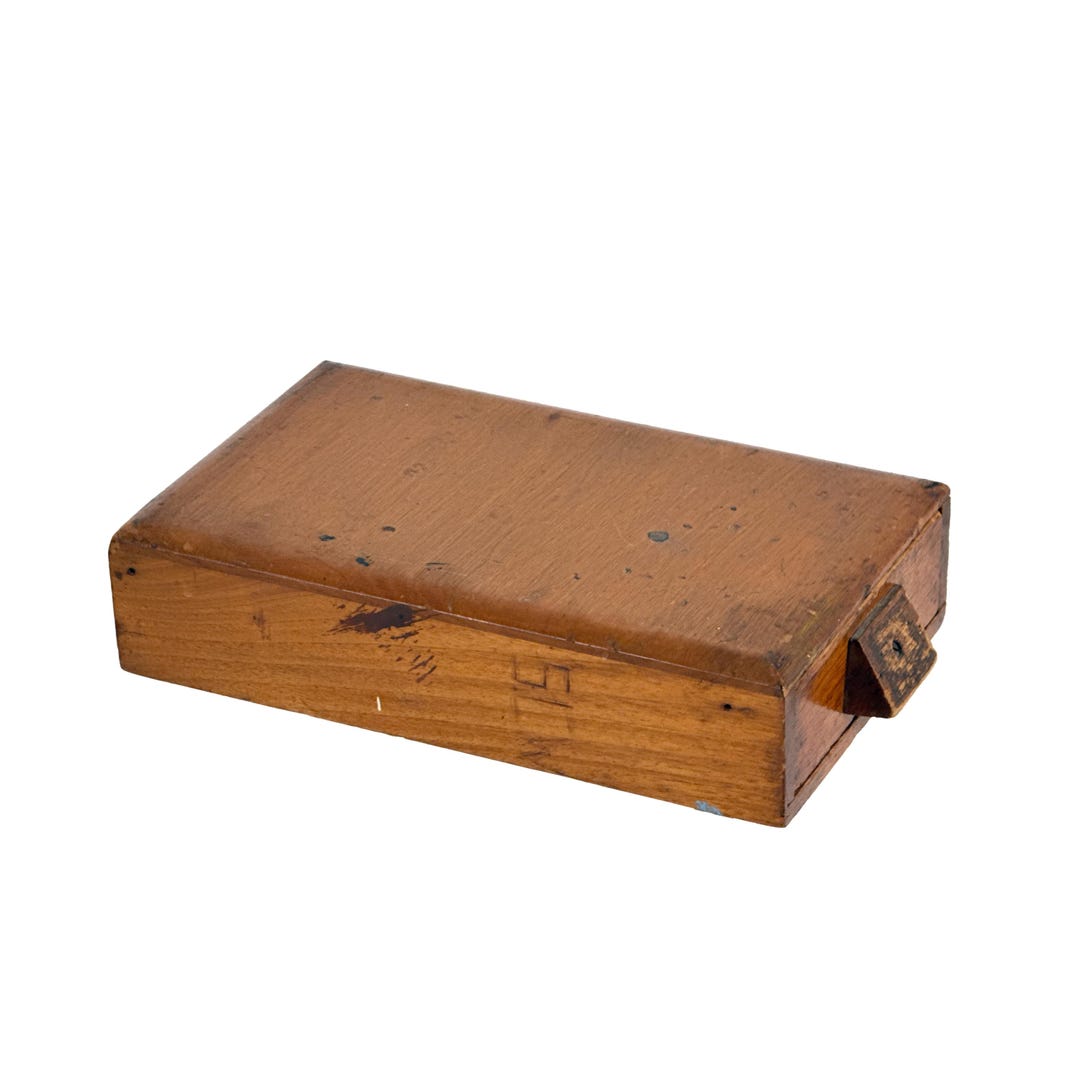 Antique 1900s Small Handmade Wooden Compartment Drawer Box W ...