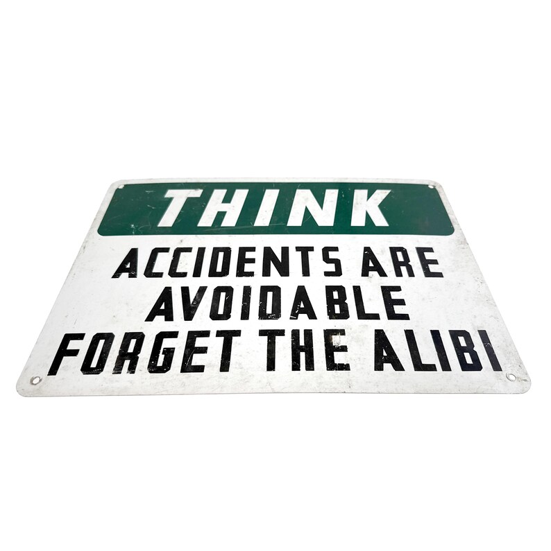 Vintage 1960s 14" X 10" Industrial Safety Sign "think Accidents Are ...