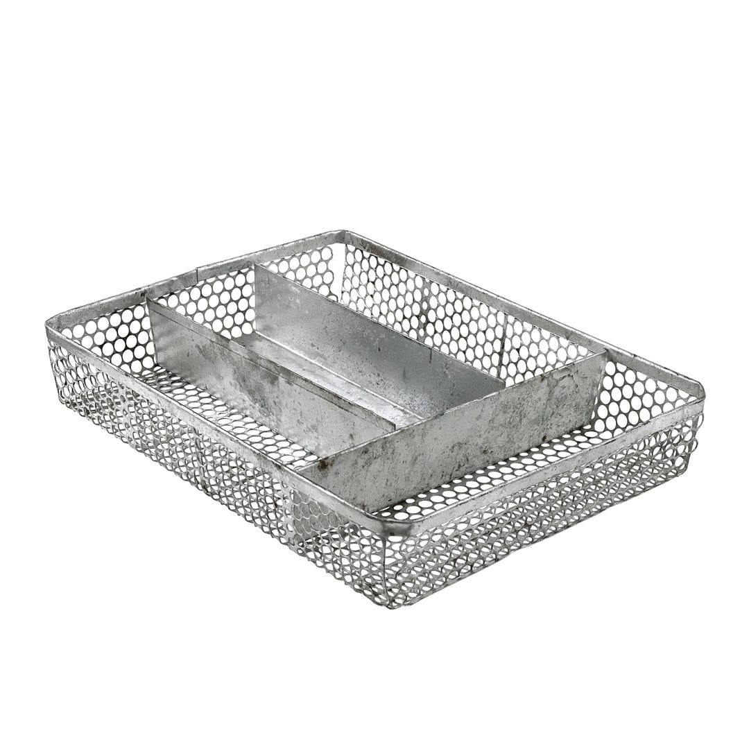 Vintage 1940s Silver Perforated Metal Industrial Factory Divided ...