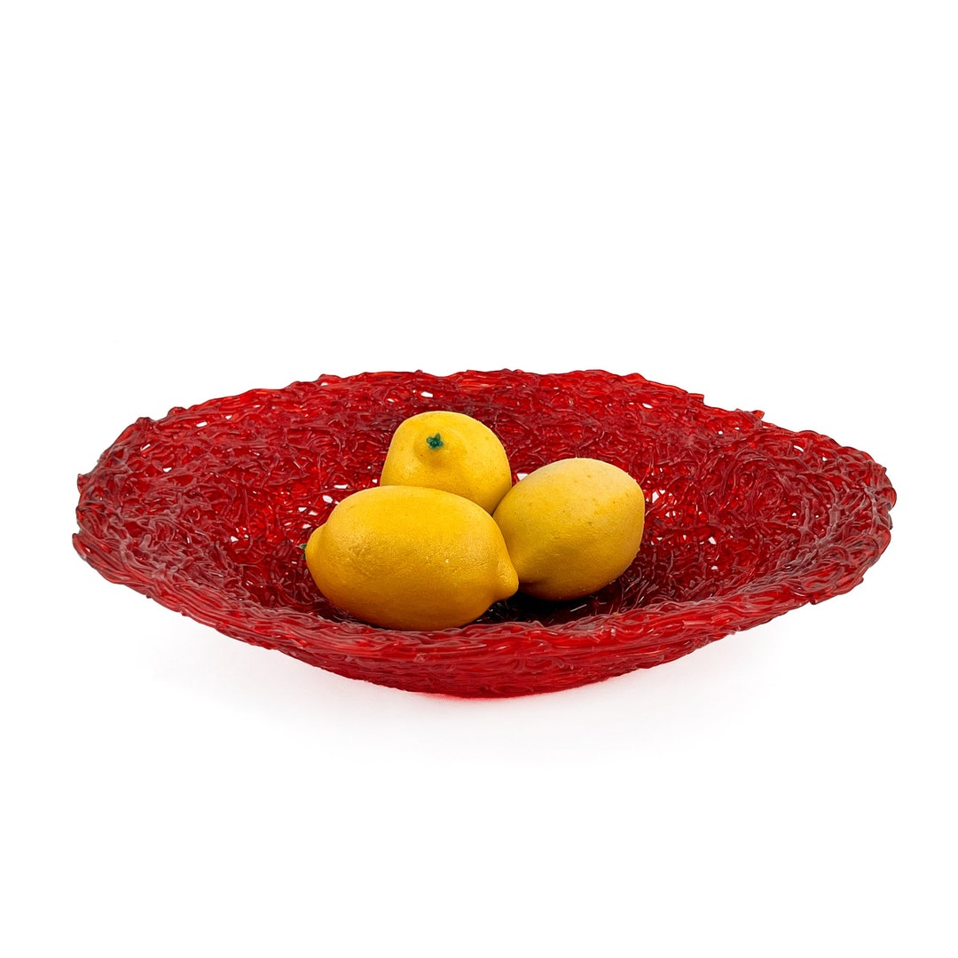 Vintage 1960s Mid-century Modern Red Lucite Spaghetti Ribbon Fruit Bowl ...