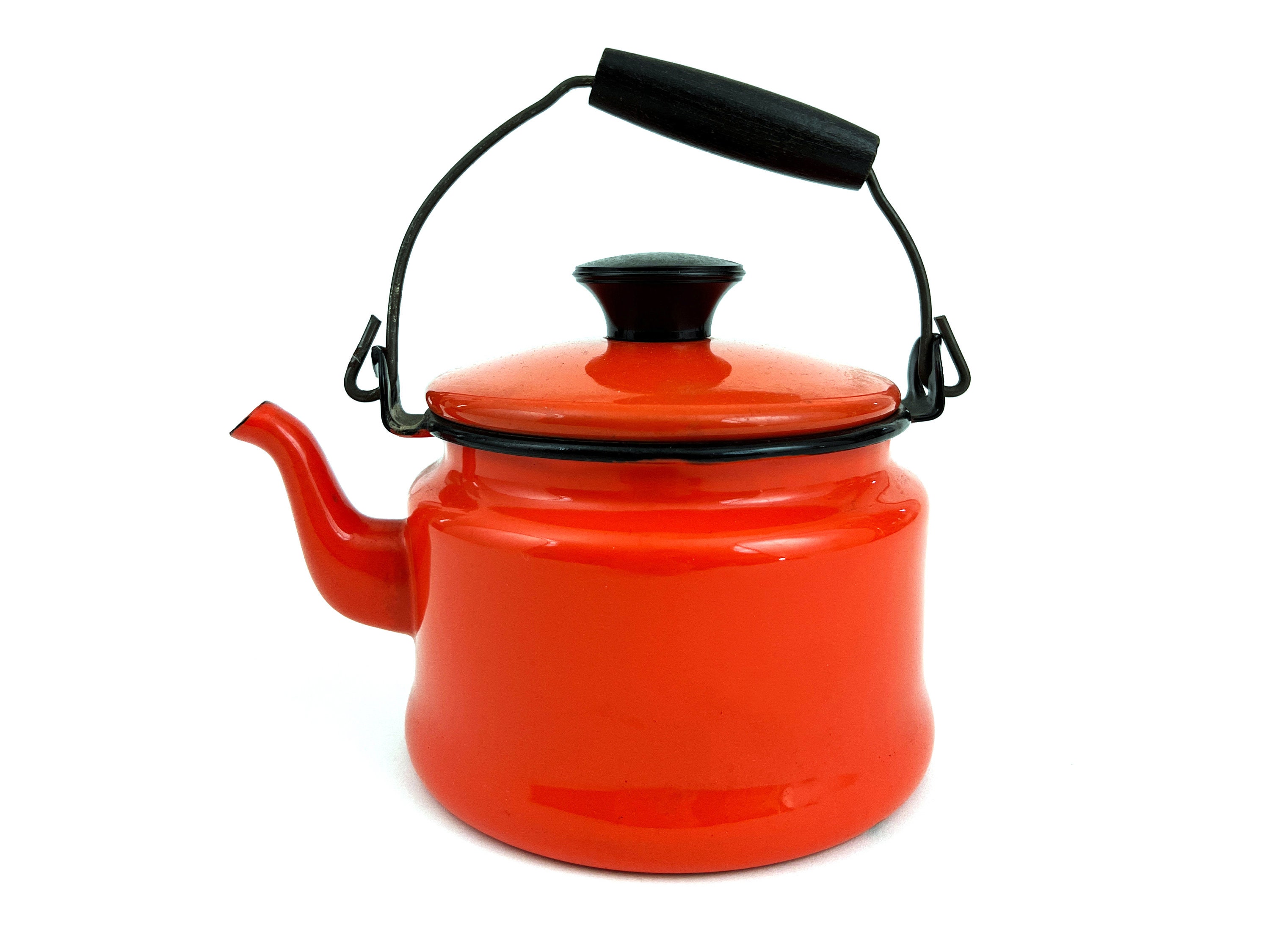 Vintage 1940s Orange Enamel Camping Tea Kettle | Etsy