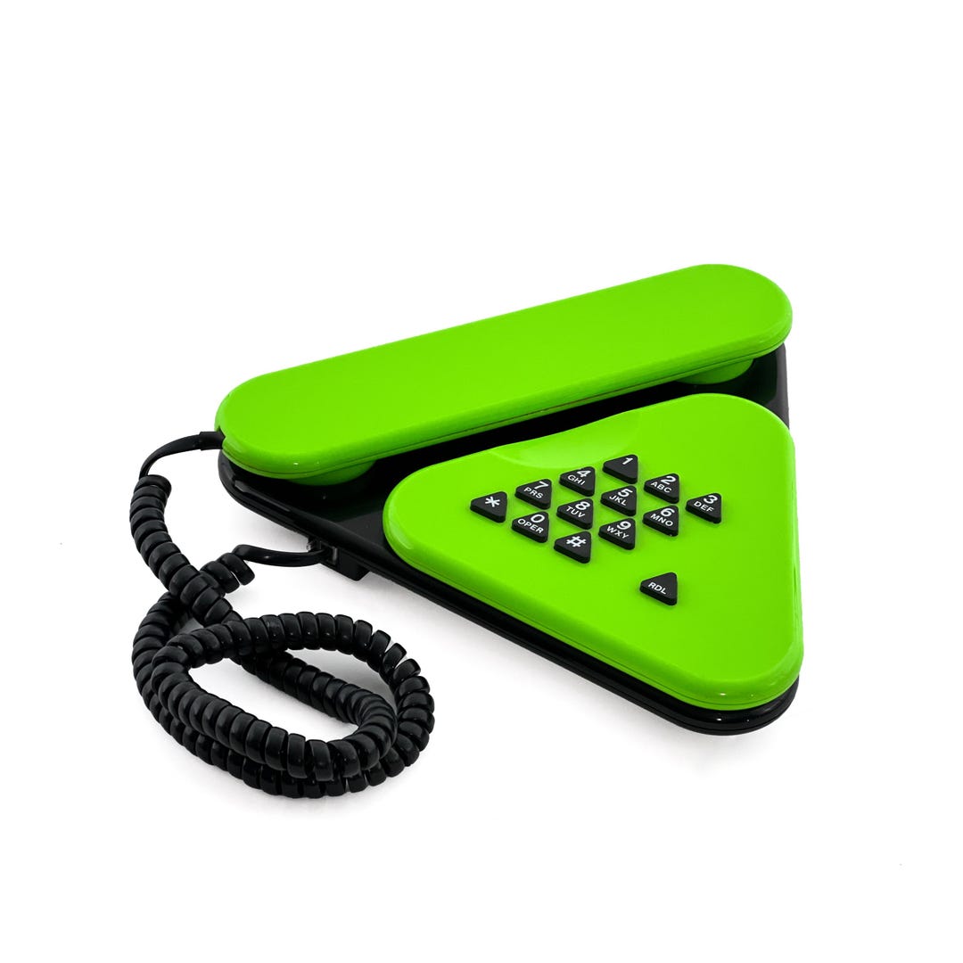 Vintage 1980s Memphis Style Triangular Green + Black Cord Landline ...