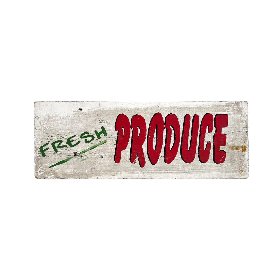 Vintage 1980s 20 X 7 Hand-painted FRESH PRODUCE Advertising Wood Amish ...