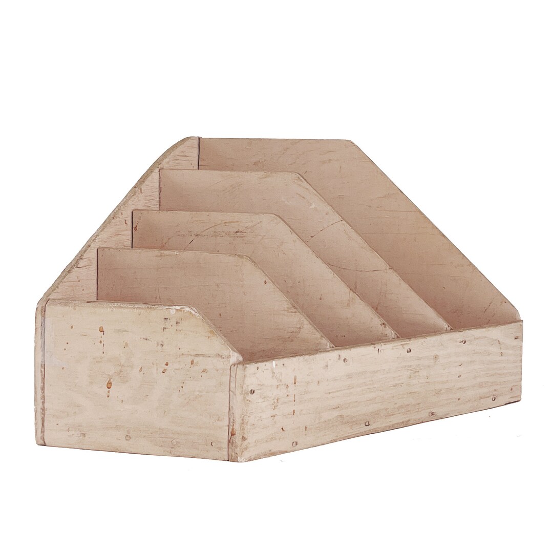 Vintage 1930s Handmade Pale Peach Painted Wood Angled Skewed Slotted ...