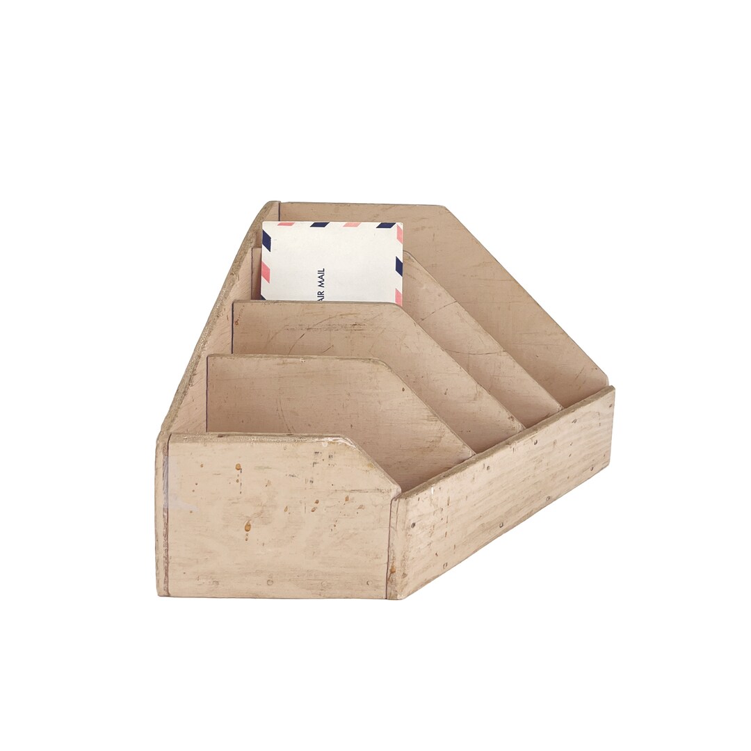 Vintage 1930s Handmade Pale Peach Painted Wood Angled Skewed Slotted ...