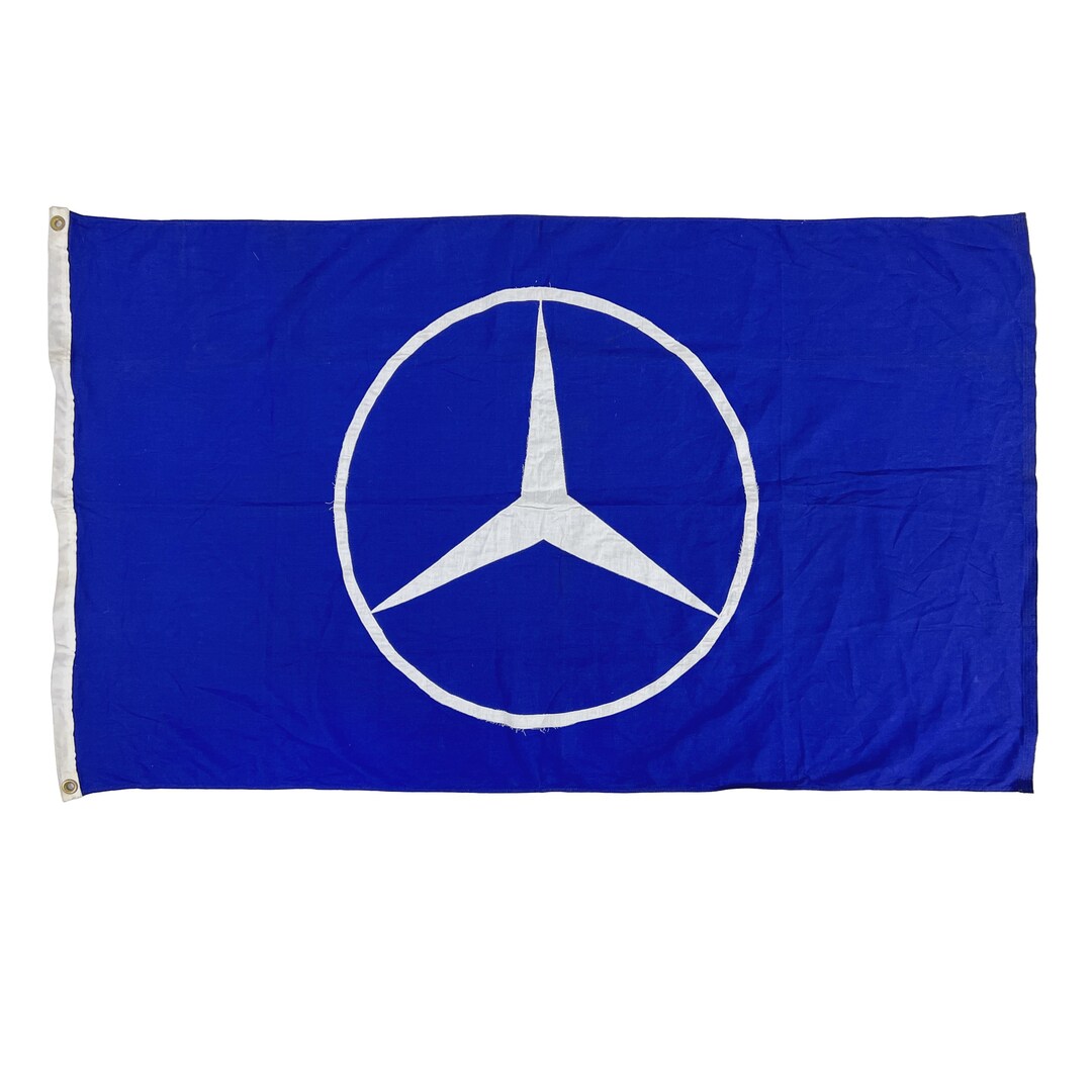Vintage 1960s 60" X 36" (3' X 5') Blue + White Mercedes-benz Car ...