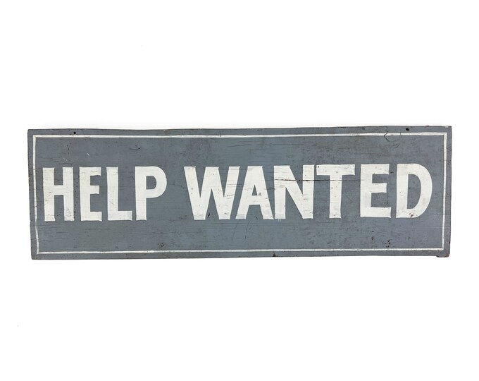 Vintage 1940s 30.25 X 9.5 Painted Wood Gray & White help Wanted Hanging ...
