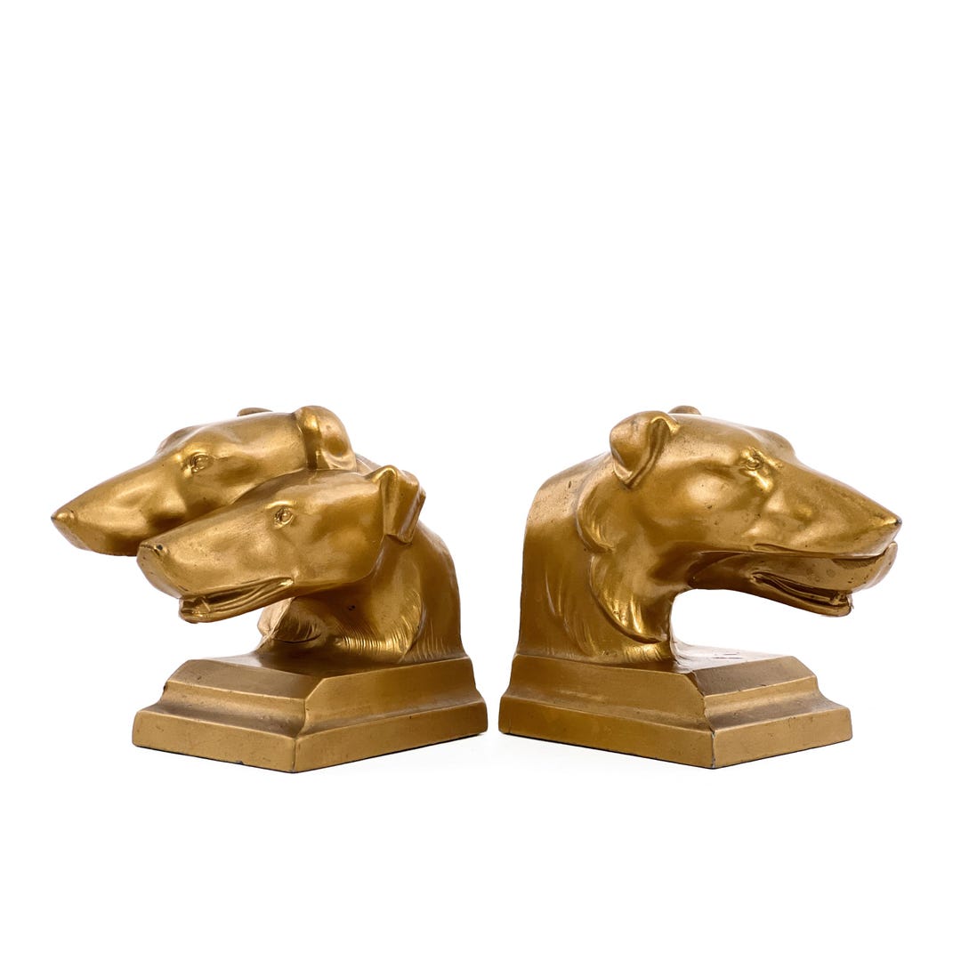 Vintage 1930s Pair of (2) Art Deco Gold Cast Metal Greyhound Dog ...