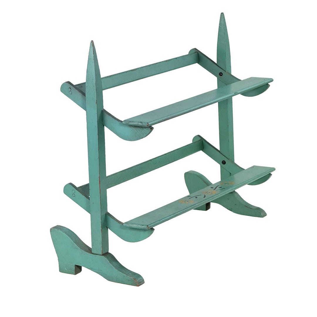Vintage 1940s Boot Shaped Shoe Holder Wood Rack Painted Aqua Green W ...