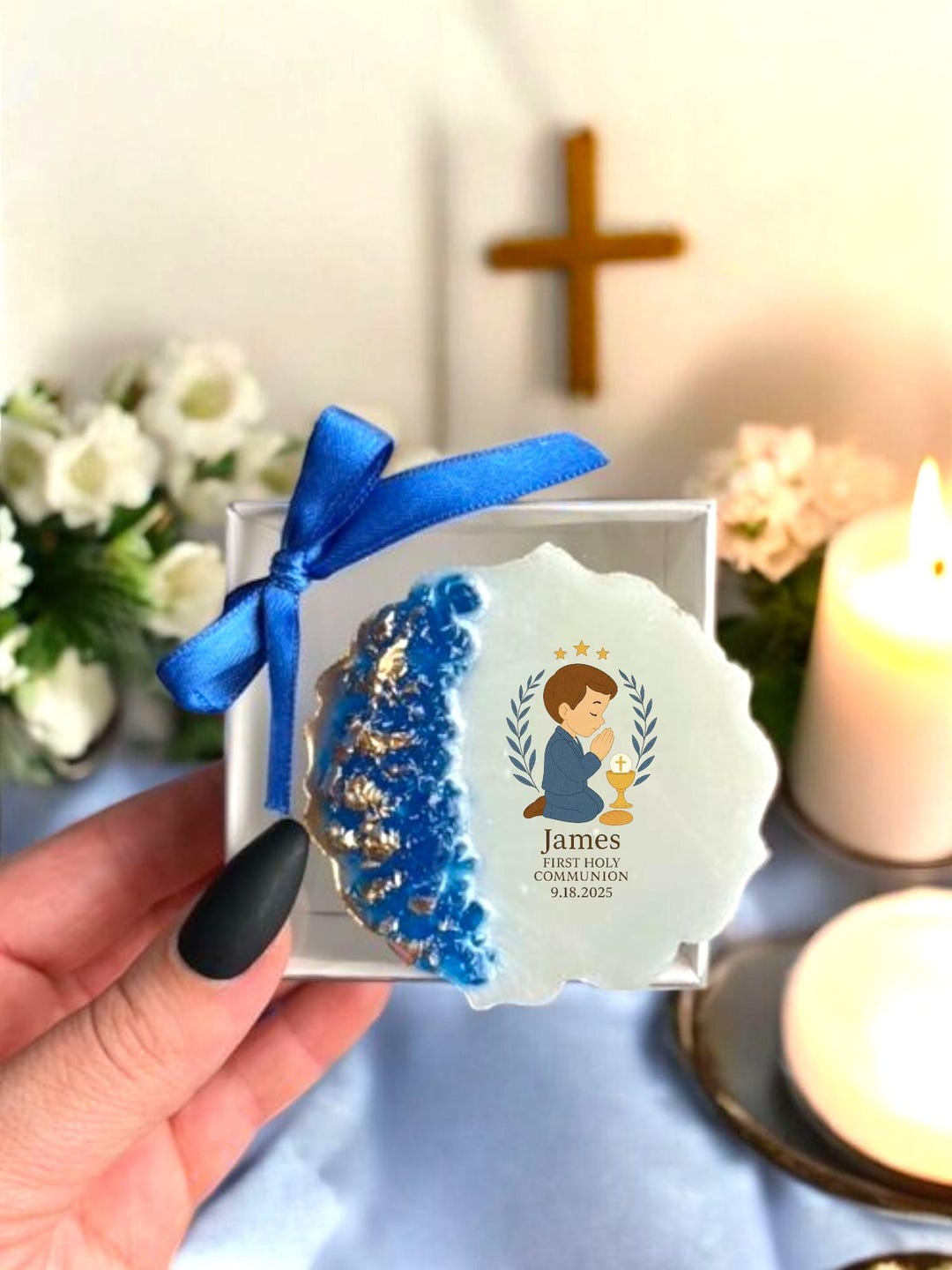 Cute First Holy Communion Magnet for Boy, Personalized Resin Favor ...