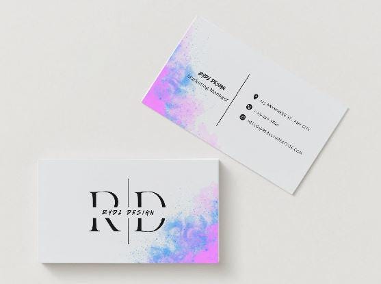 Business Card Grey Black Color Pink Blue Modern Elegant Name Initials ...