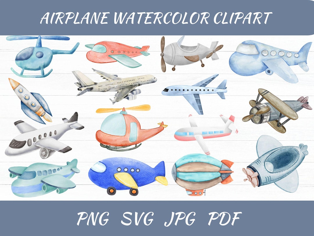 Airplane Clipart,watercolor Air Transport Clipart,blue Air Transport ...