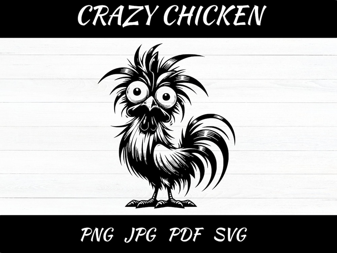 Crazy Chicken Vector: Funny Rooster Clipart (SVG, PNG) - Etsy