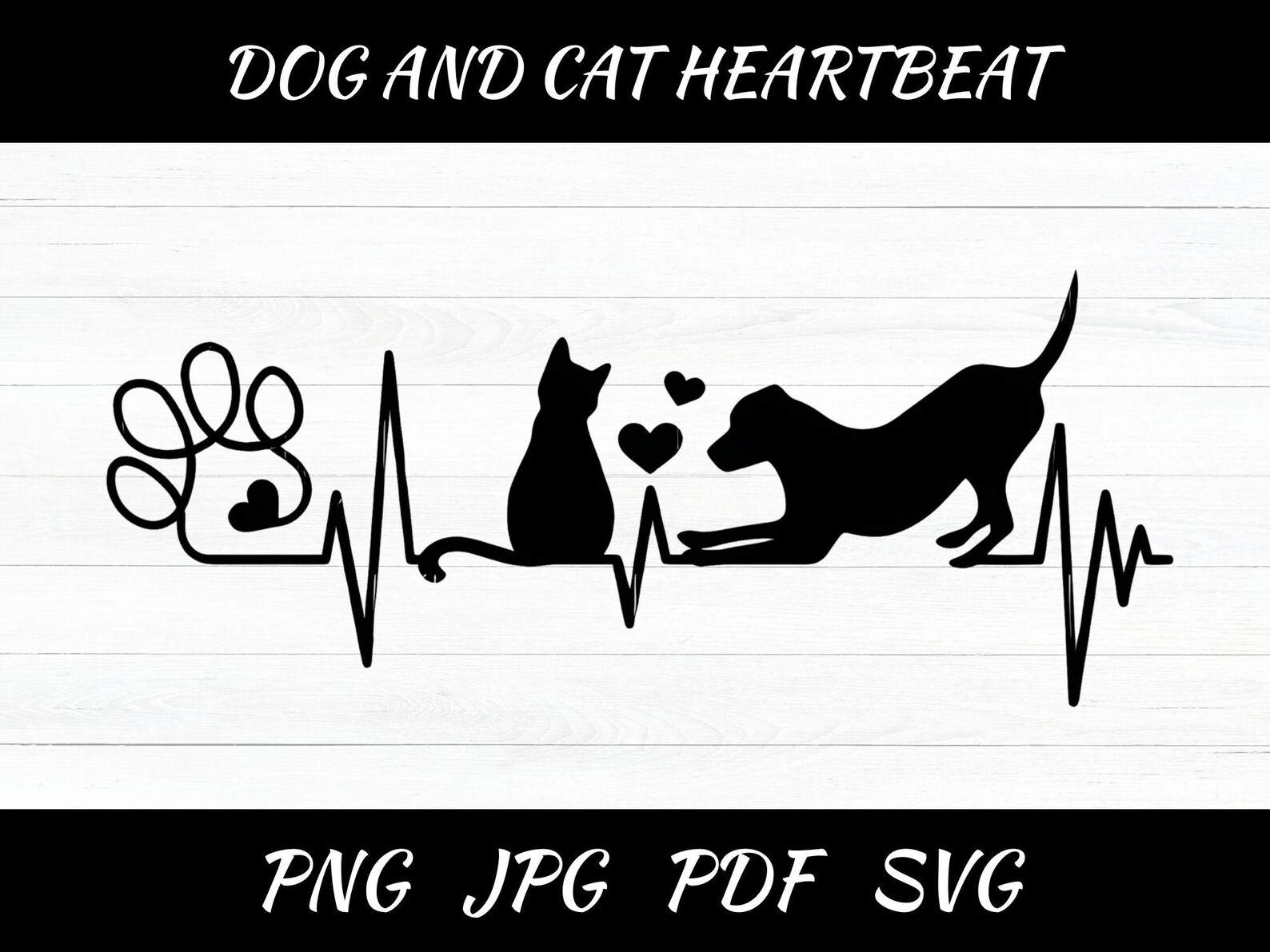 Dog and Cat Heartbeat SVG: Valentine's Animal Design (digital Download ...