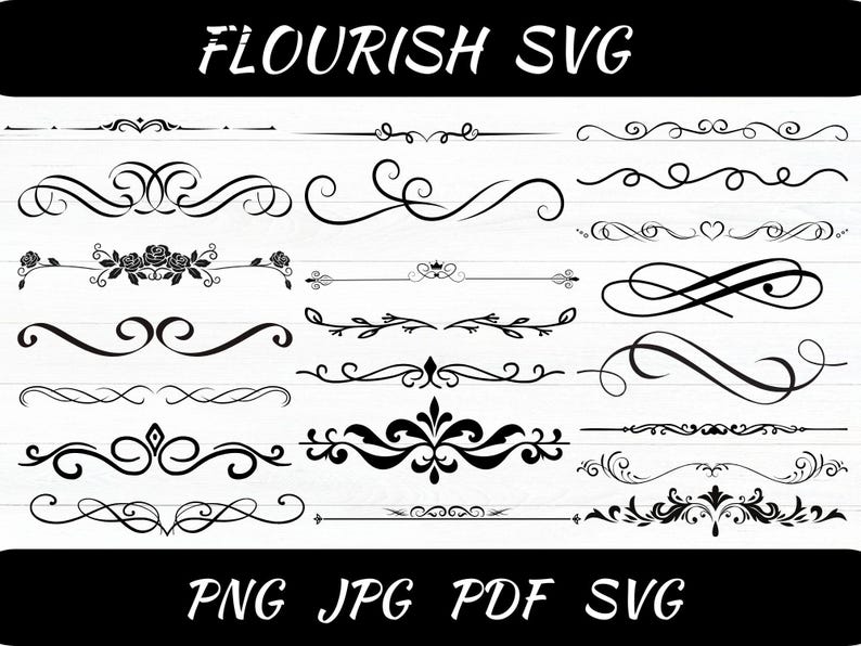Flourish Svg Clip Art Digital Cut Files, Swoosh SVG, Swish Curly Curls ...