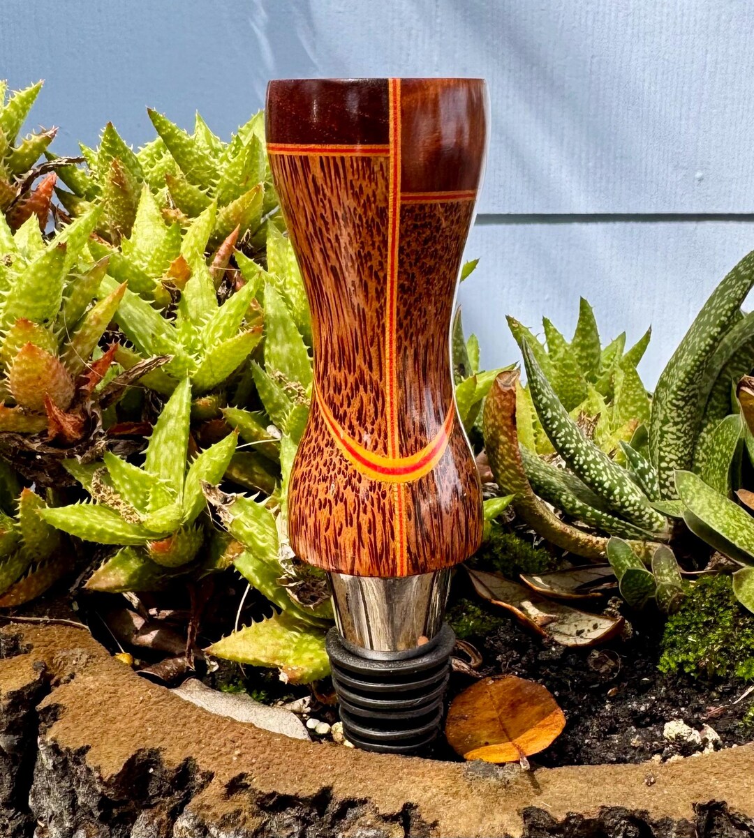 Tapón para botella de vino de palma roja, Thuyla Burl, caoba y chapa ...