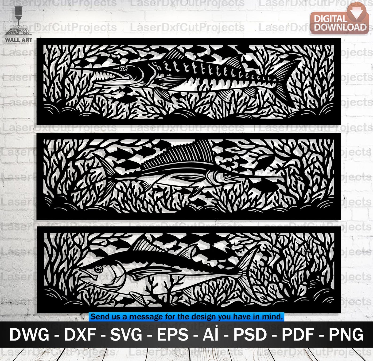 Fishing Panels SVG DXF – Fish Scene Laser Cut File for CNC, Plasma ...