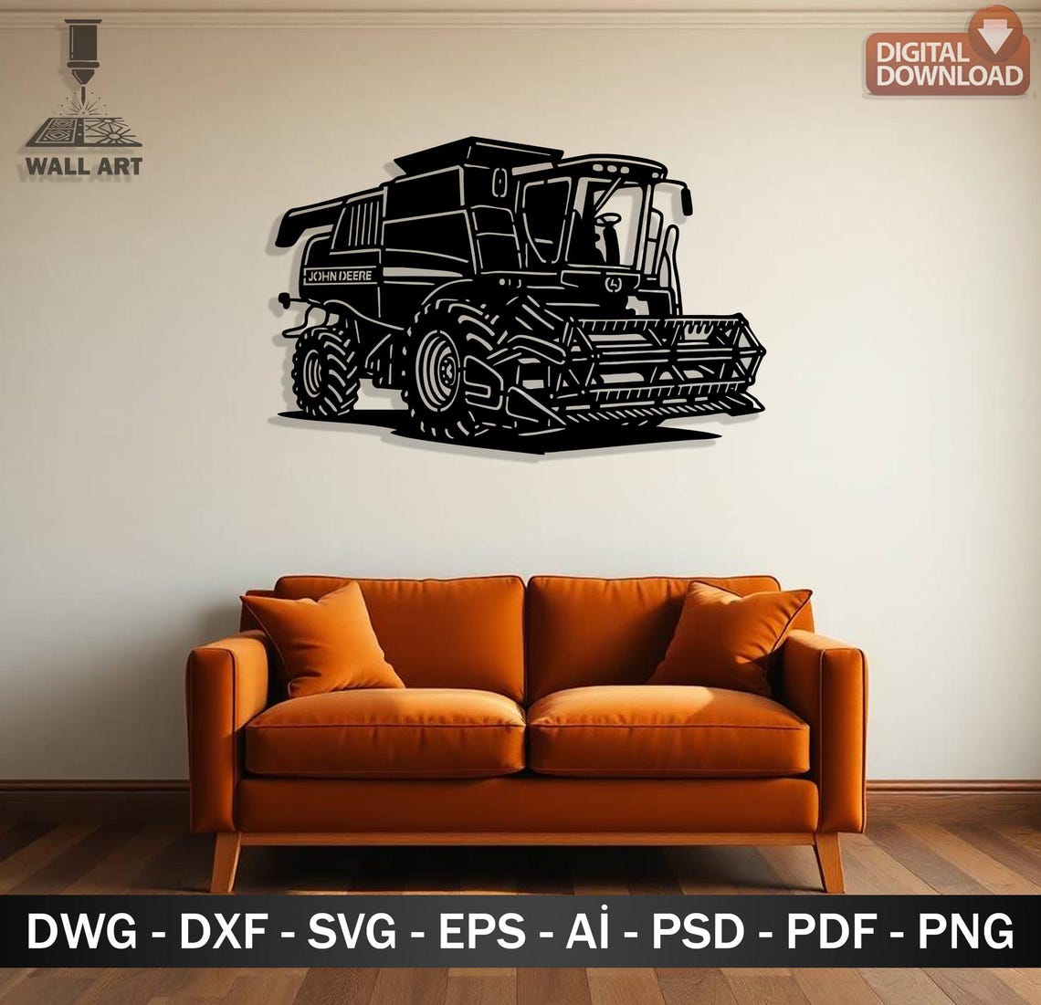 Agricultural Combine Harvester DXF File | Laser Cut CNC Wall Art Design ...