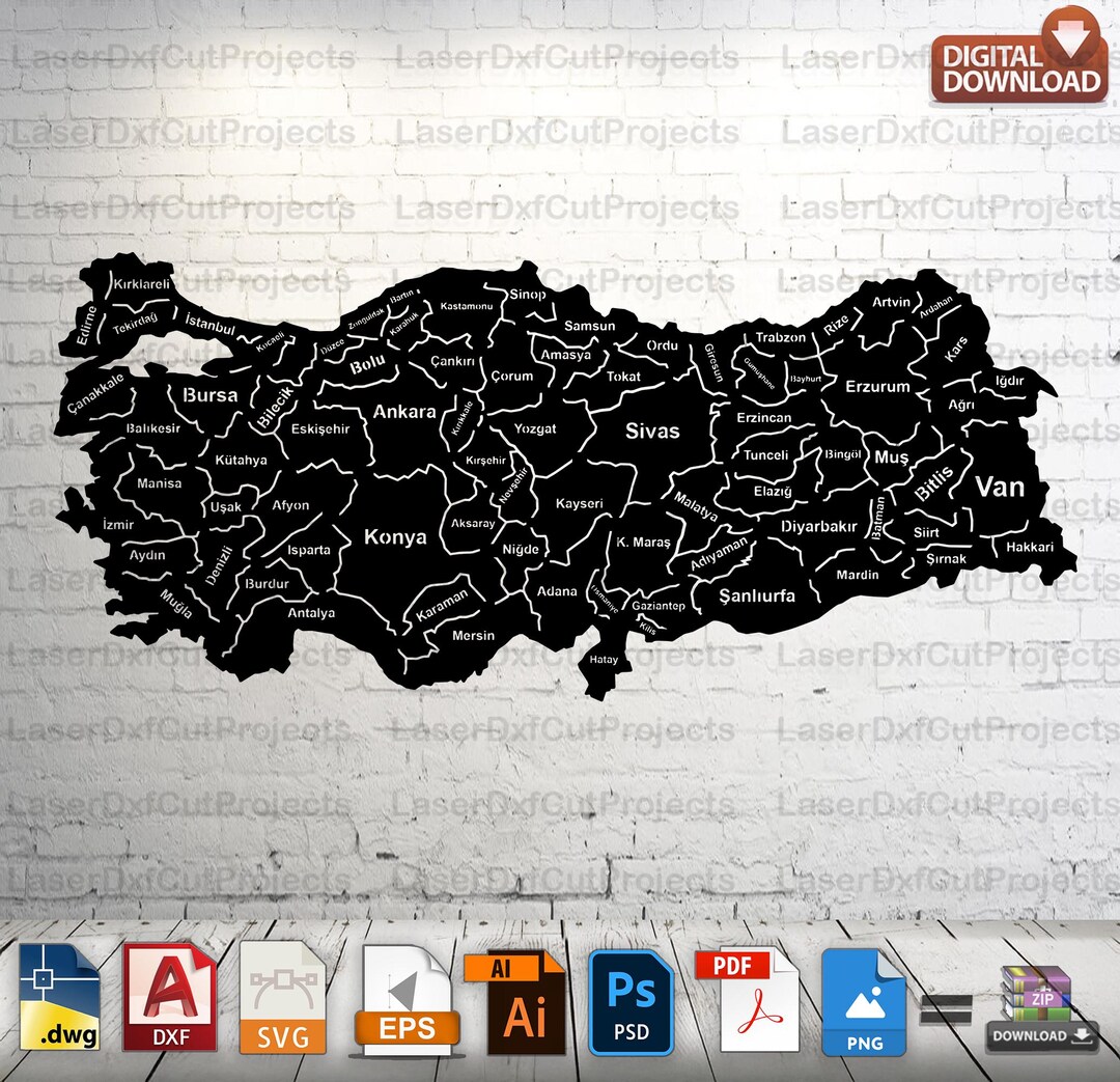 Turkey Map Laser Cut File: CNC Ready Vector Art (digital Download) - Etsy
