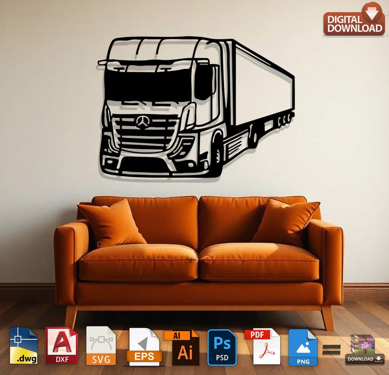 Mercedes Truck Laser Cut DXF File Wall Art Decor Vector for CNC Metal ...
