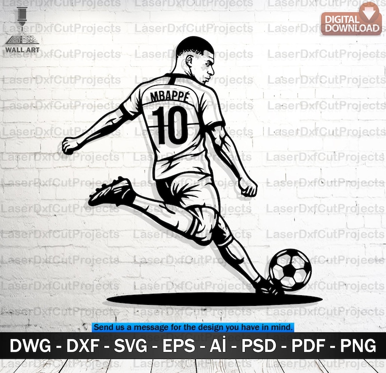 Kylian Mbappé SVG DXF – Laser Cut Metal Wall Art Digital File for CNC ...