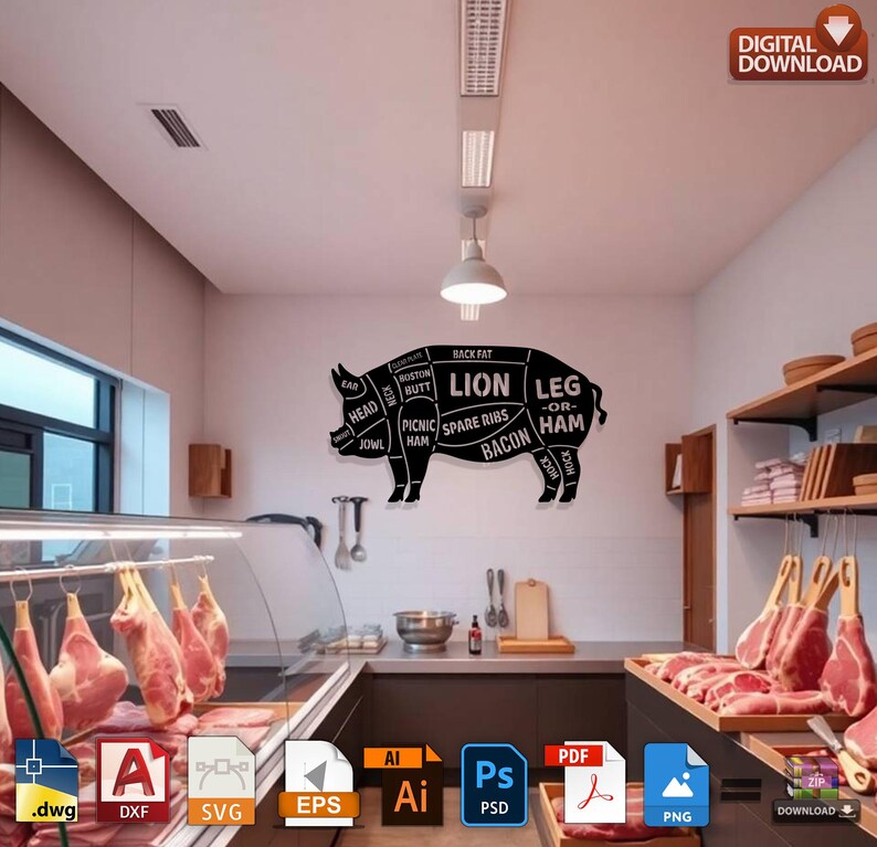 Pork Butcher Chart SVG DXF: Laser Cut Pig Diagram (digital File) - Etsy