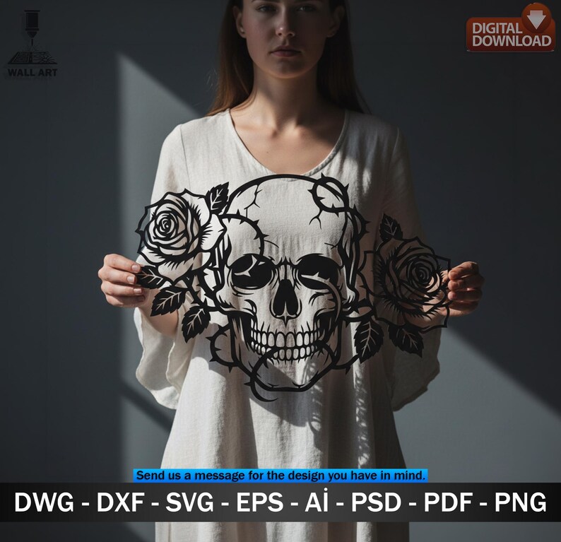 Skull & Rose SVG DXF – Laser Cut CNC Gothic Wall Art Digital File - Etsy
