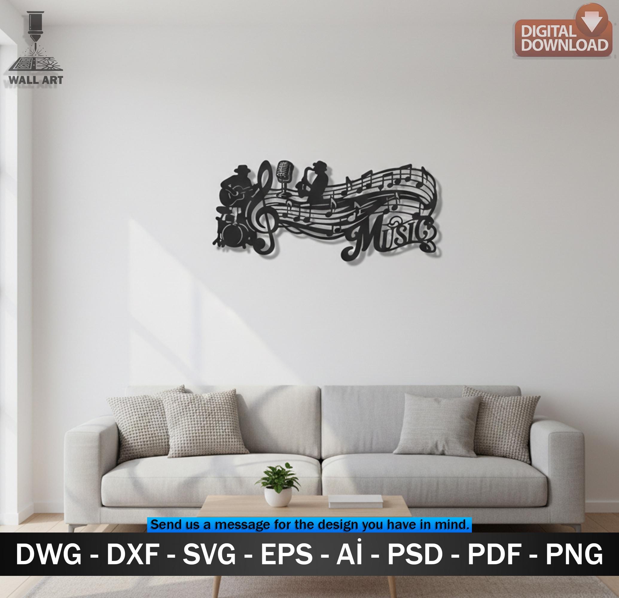 Music Notes & Treble Clef SVG DXF – CNC Laser Cut Wall Decor - Etsy