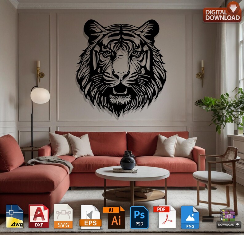Tiger Wall Art DXF SVG: Laser Cut CNC Vector Design (digital Download ...