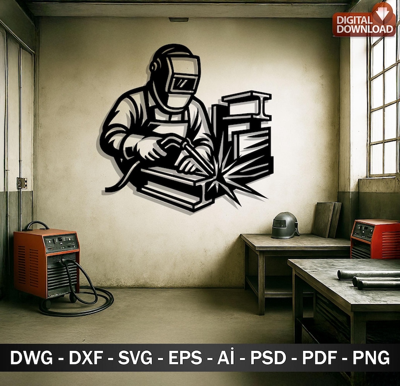 Welding Workshop Decor: Welder Silhouette - CNC Laser Cut Files ...