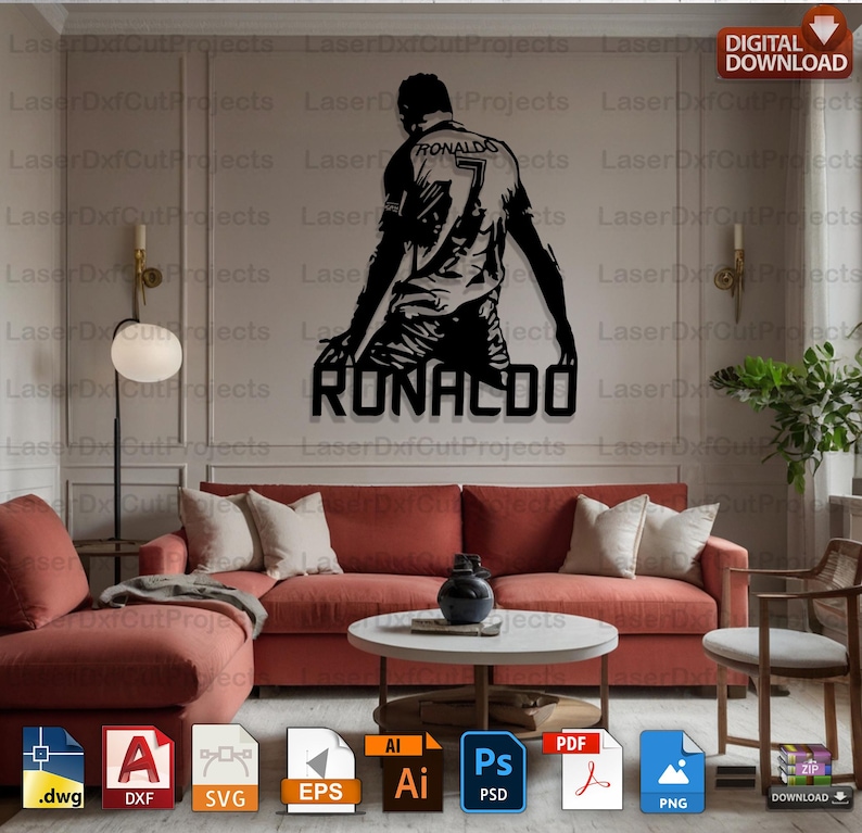 Cristiano Ronaldo Metal Wall Art | Laser Cut DXF SVG Digital File for ...