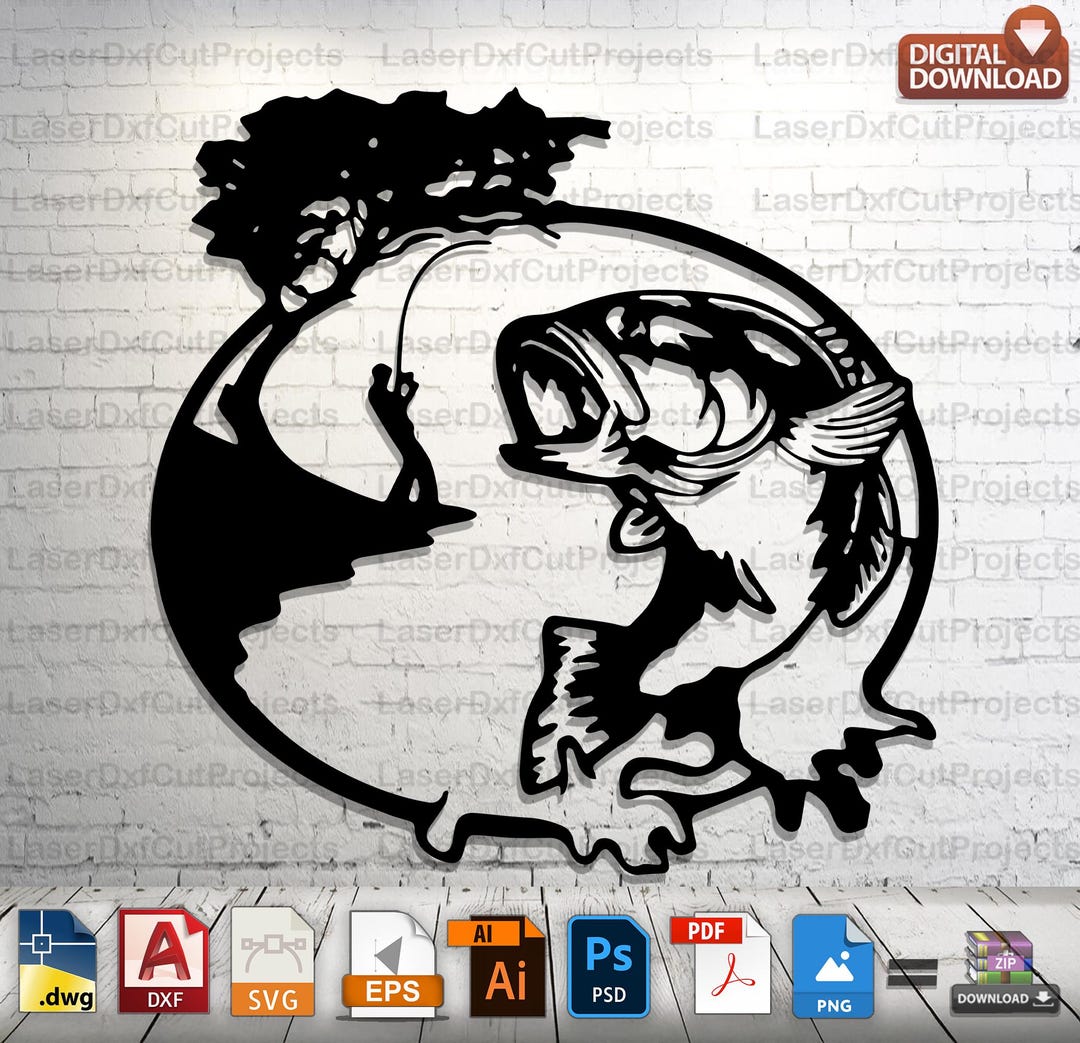 Carp Fishing Scene Laser Cut File: CNC, Cricut, Sublimation (digital ...