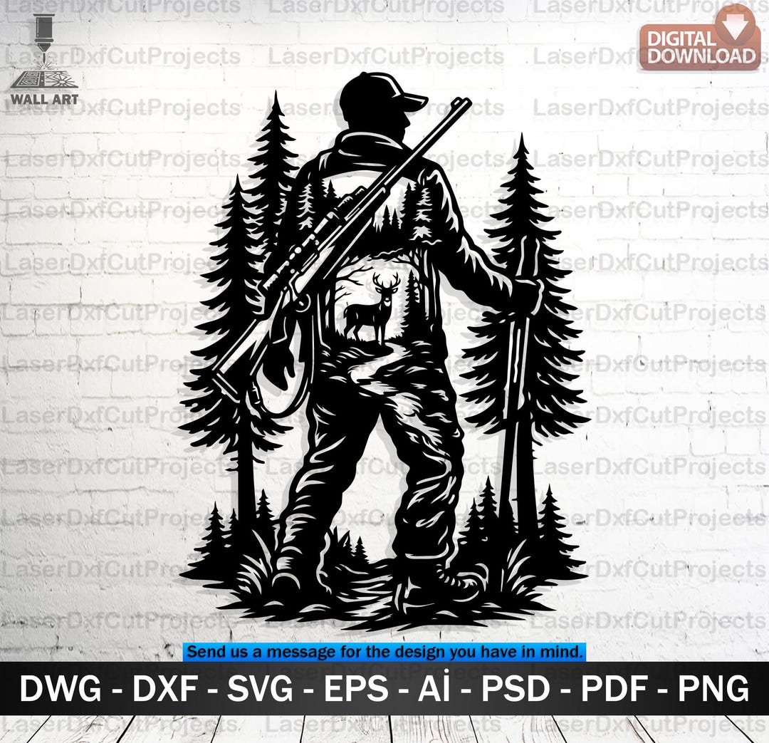 Deer Hunter SVG DXF – Laser Cut CNC Hunting Wall Art Digital File - Etsy