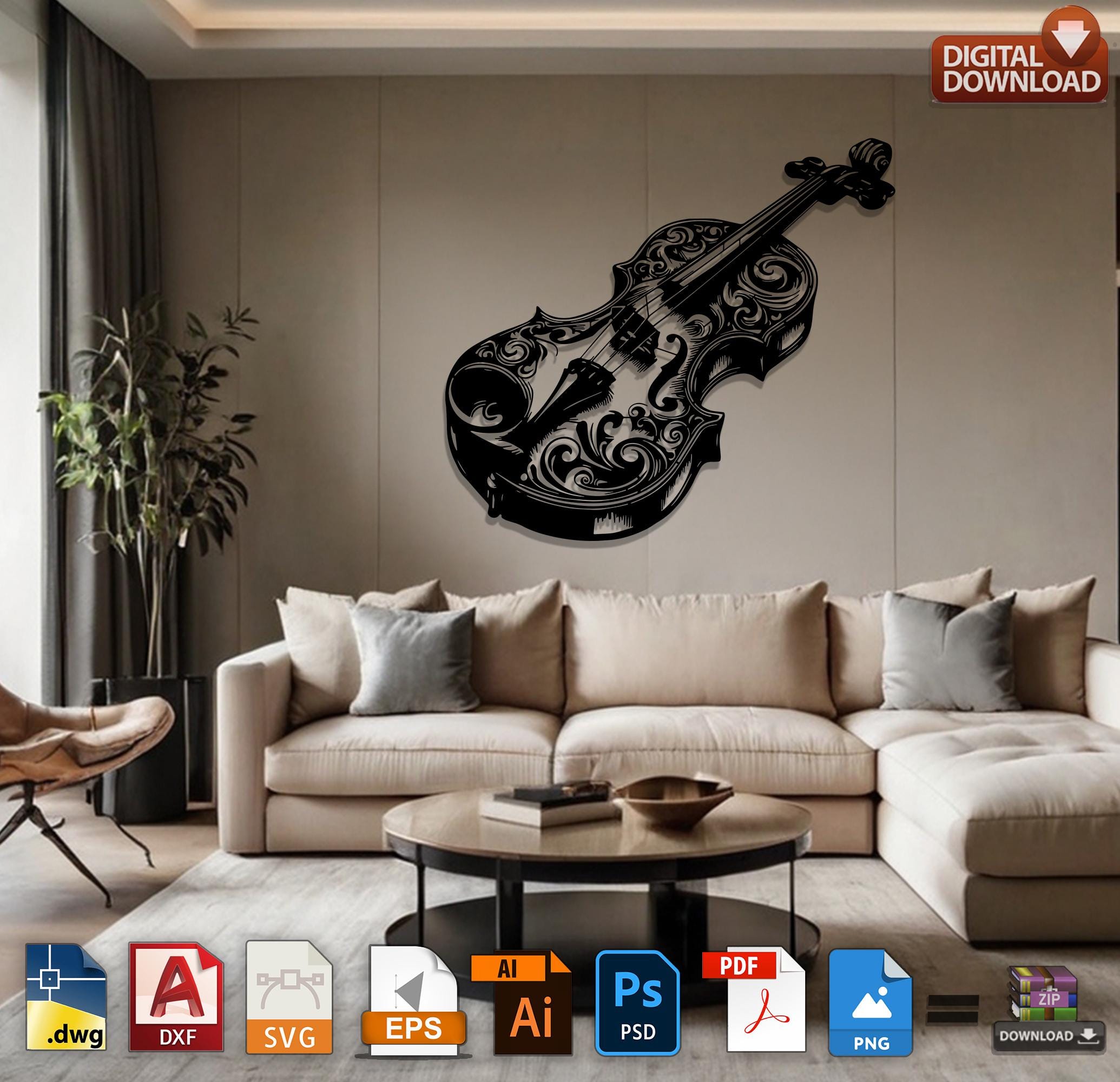 Violin Laser Cut File Music Wall Art SVG DXF Png Pdf Violin Silhouette ...