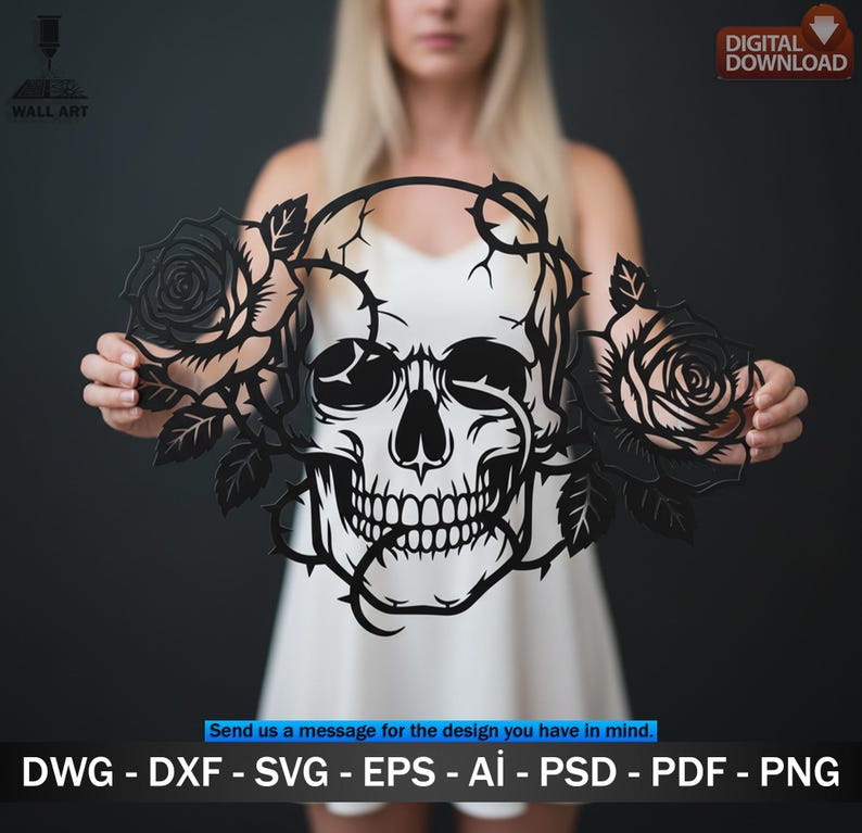 Skull & Rose SVG DXF – Laser Cut CNC Gothic Wall Art Digital File - Etsy