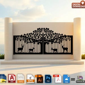 Wildlife Gate Vector Design: Deer & Tree CNC Panel (digital Download ...
