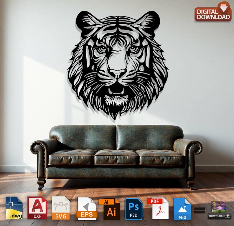 Tiger Wall Art DXF SVG: Laser Cut CNC Vector Design (digital Download ...