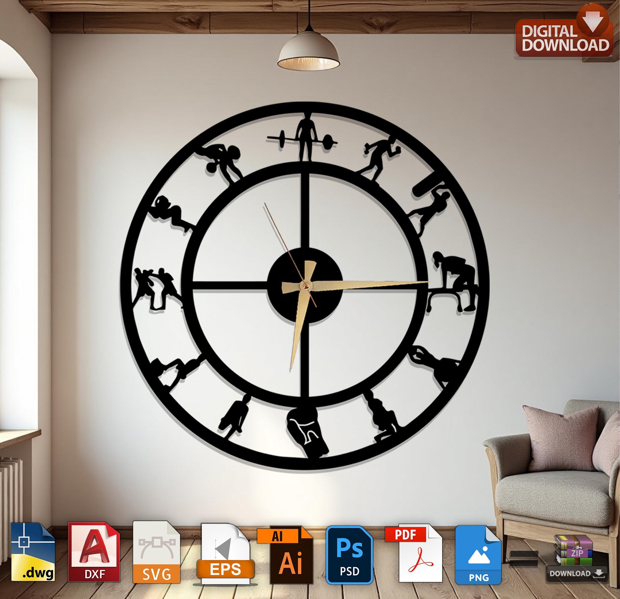 Gym Wall Clock Laser Cut File: Fitness Art, CNC Plasma Vector (digital ...