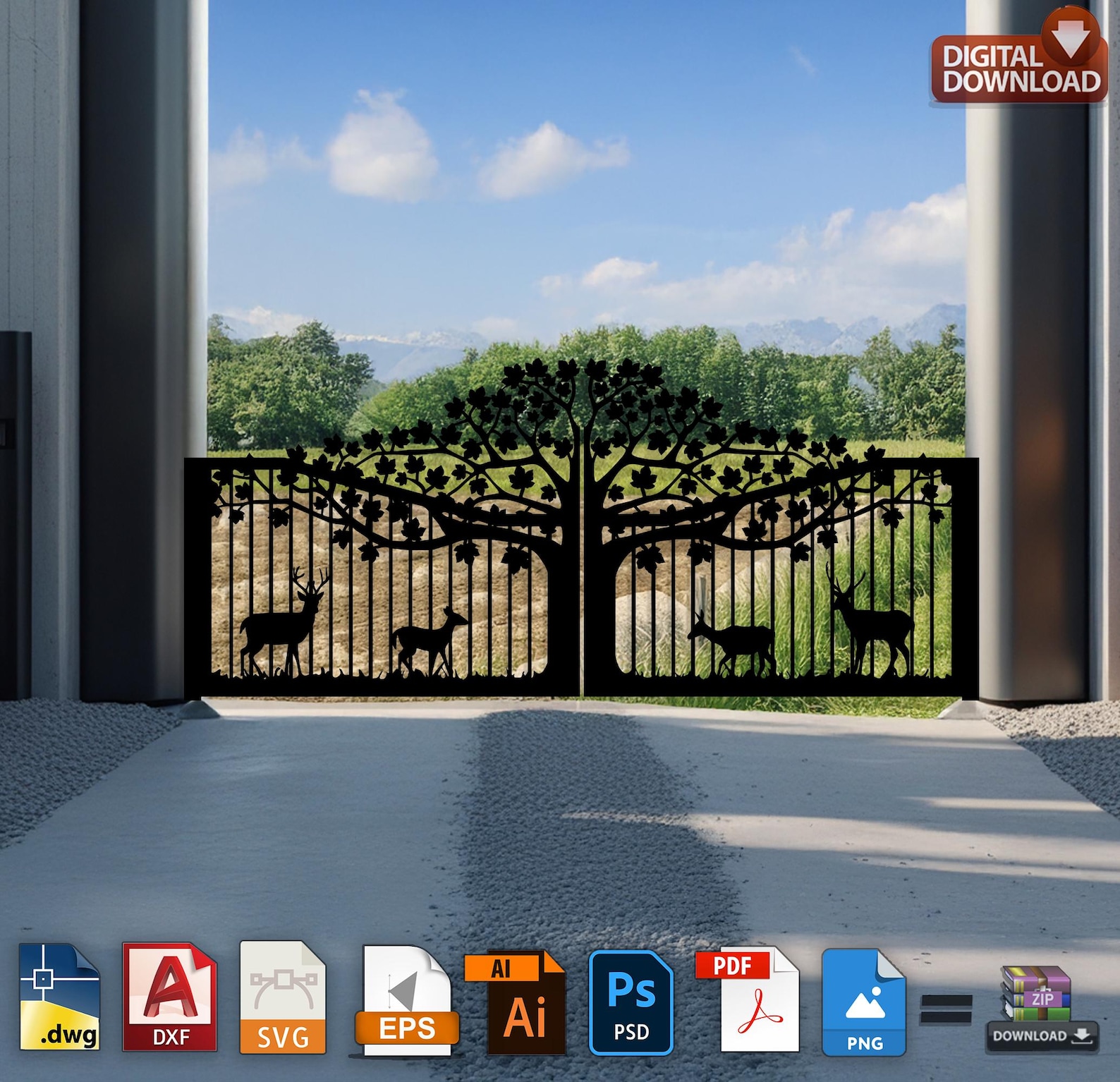 Wildlife Gate Vector Design: Deer & Tree CNC Panel (digital Download ...