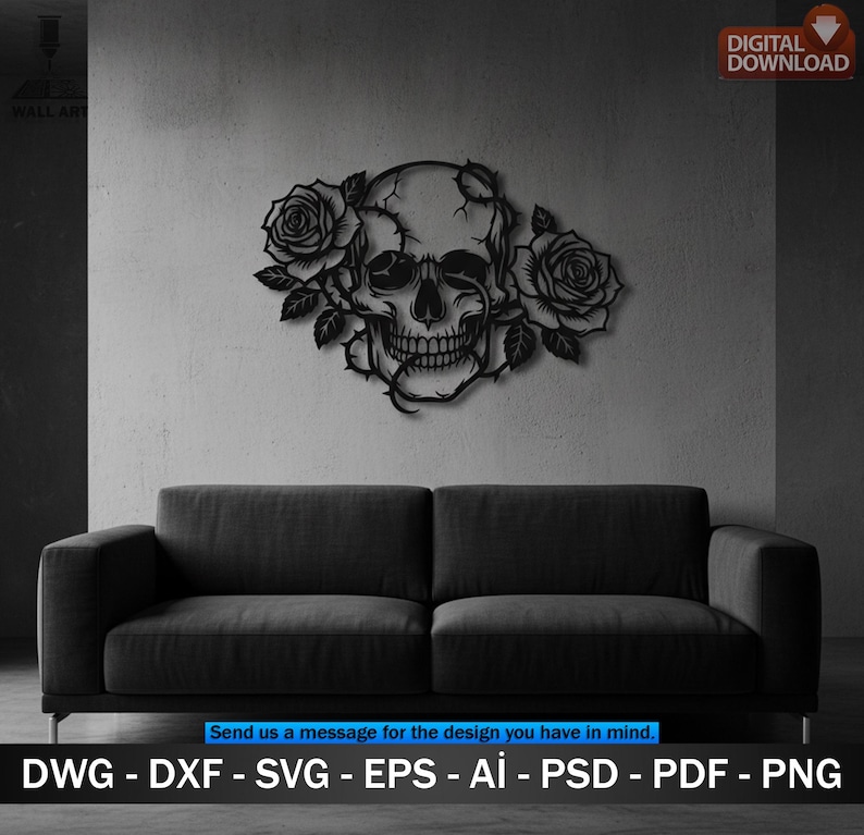 Skull & Rose SVG DXF – Laser Cut CNC Gothic Wall Art Digital File - Etsy