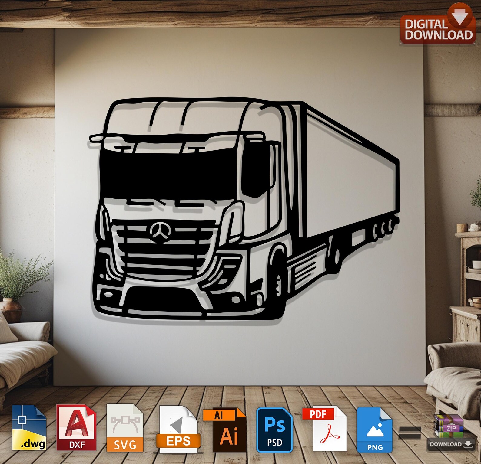 Mercedes Truck Laser Cut DXF File Wall Art Decor Vector for CNC Metal ...