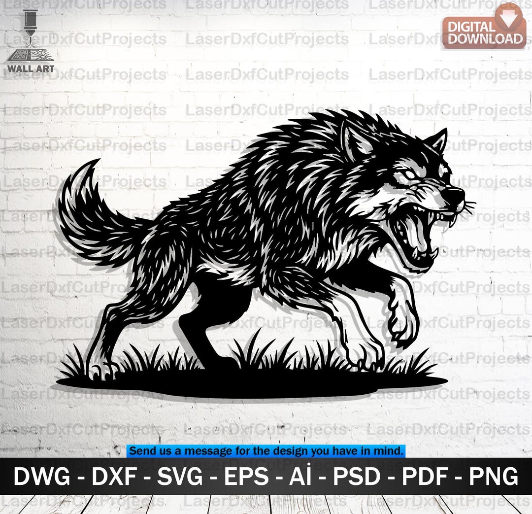 Aggressive Wolf Silhouette SVG DXF – CNC Laser Cut Wall Art - Etsy