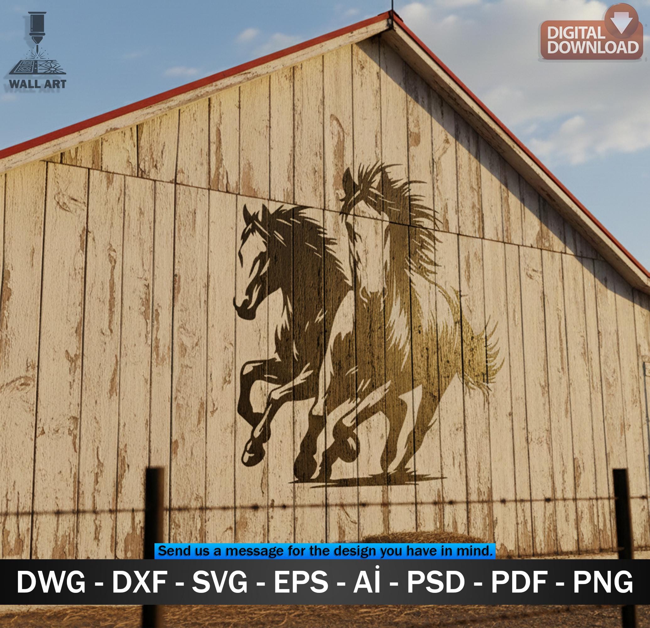 Running Horses DXF File – Two Horse Silhouette for Laser Cut Metal Wall ...